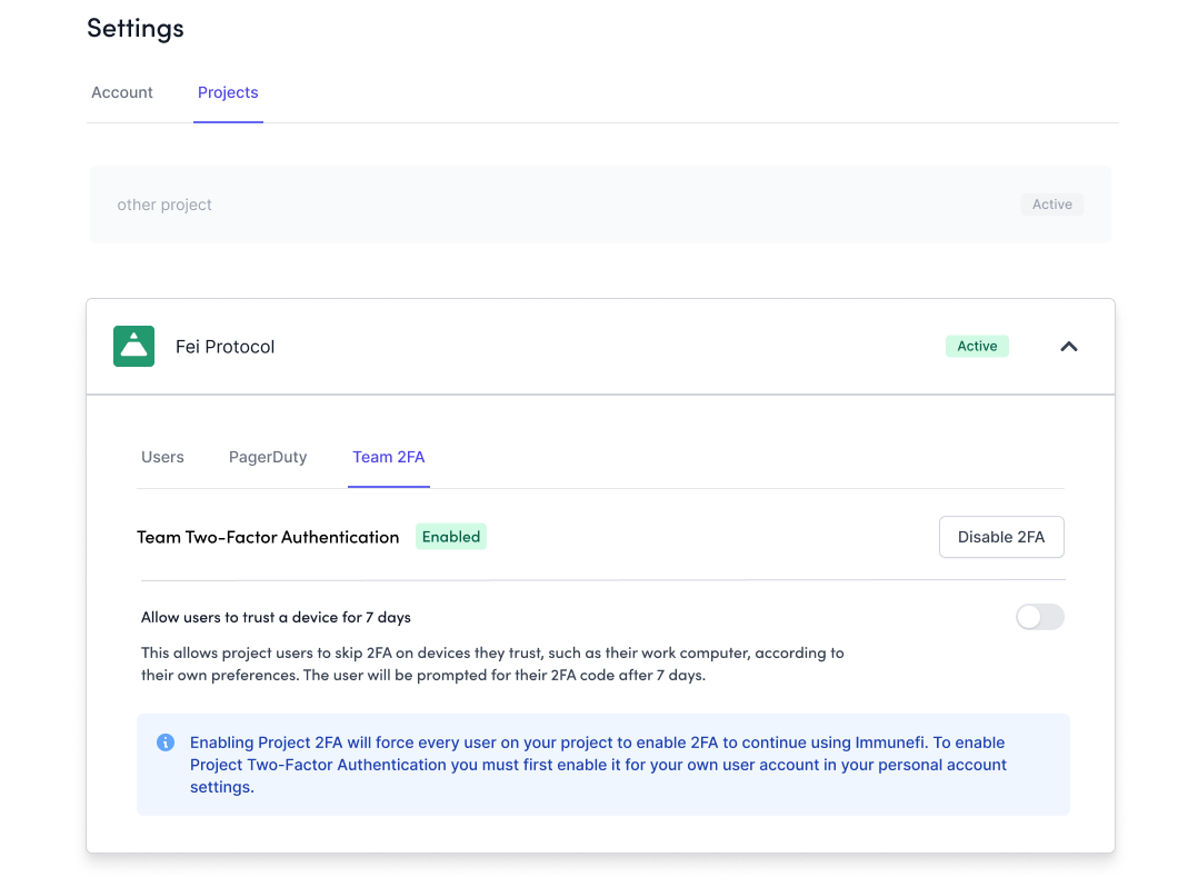 Enabling Two-Factor Authentication and Trusted Devices – Immunefi